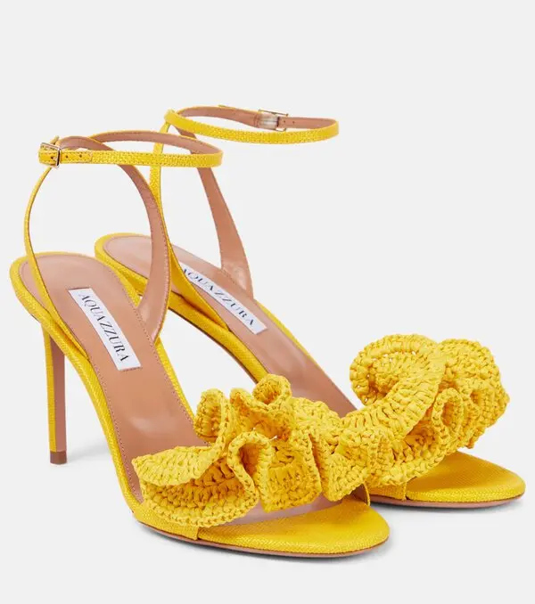 AQUAZZURA Noches Tropicales 85 Raffia Sandals - Yellow
