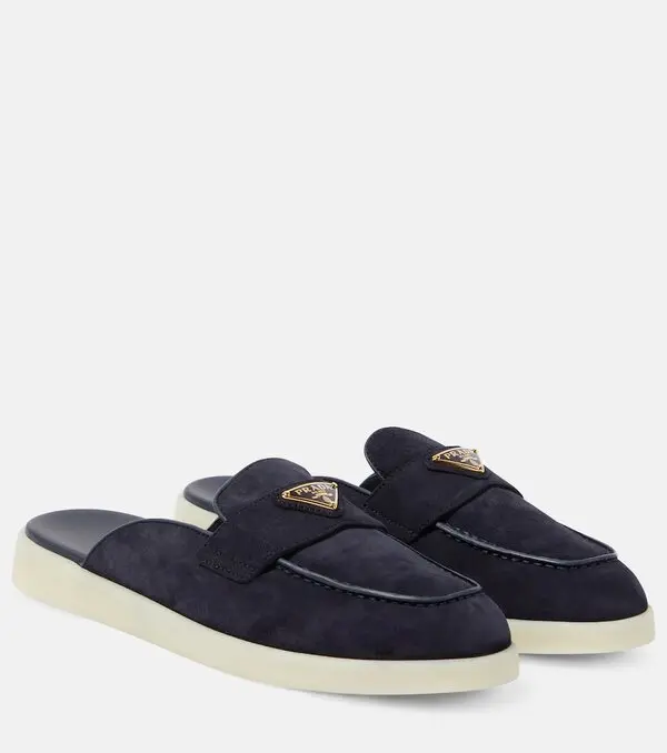 Prada Saint Tropez Suede Slippers - Blue
