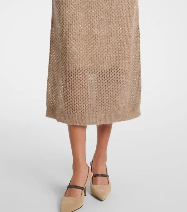 Brunello Cucinelli Belted Knitted Midi Dress - Brown