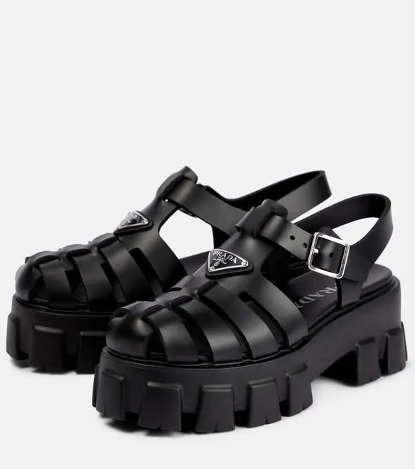 Prada Monolith Platform Sandals - Black