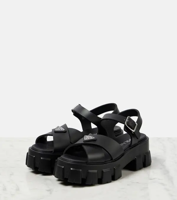 Prada Monolith Platform Sandals - Black