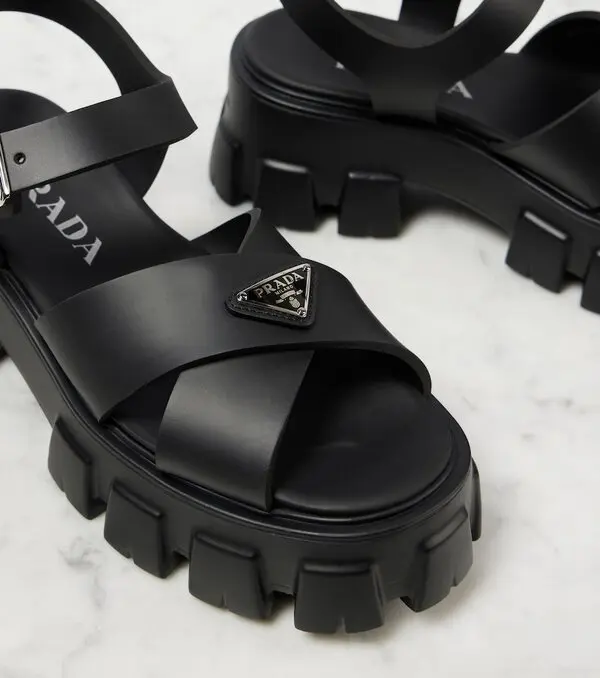 Prada Monolith Platform Sandals - Black