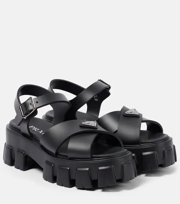 Prada Monolith Platform Sandals - Black