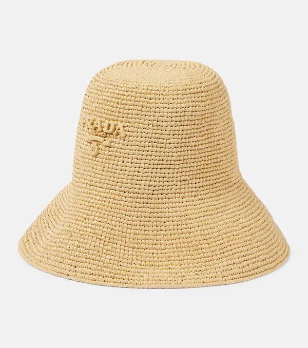Prada Crochet Logo Hat - Beige