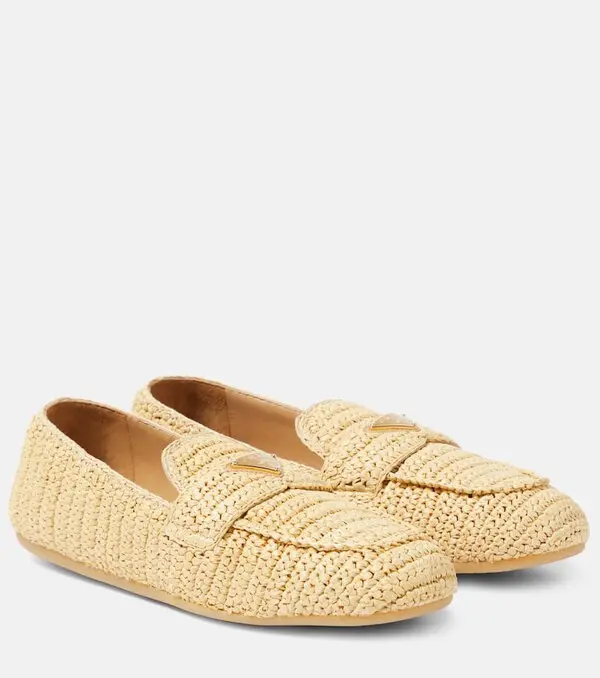 Prada Woven Raffia-effect Loafers - Neutrals