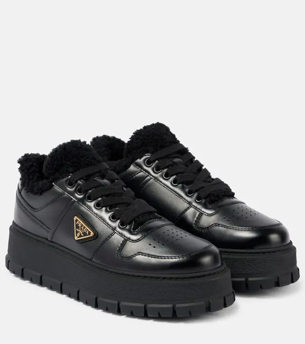 Prada Shearling-lined Leather Platform Sneakers