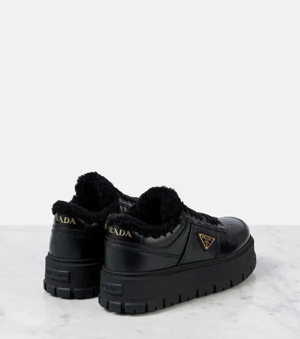 Prada Shearling-lined Leather Platform Sneakers