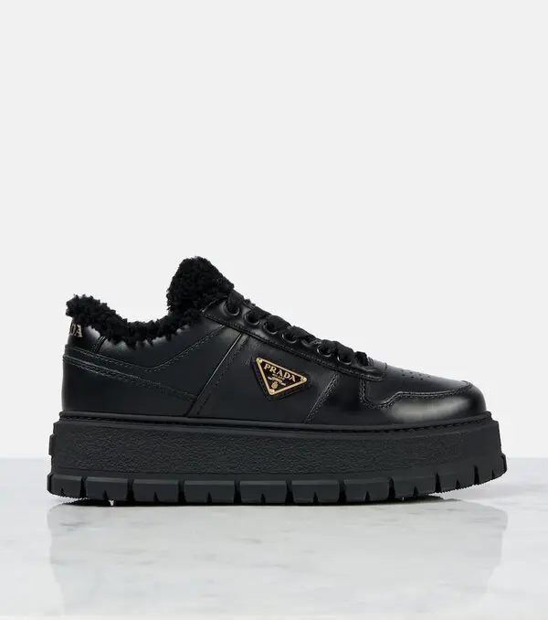 Prada Shearling-lined Leather Platform Sneakers