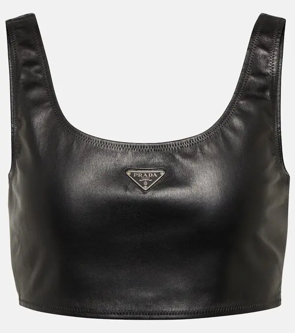 Prada Sleeveless Leather Crop Top - Black