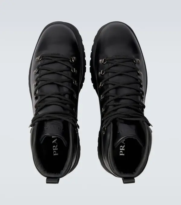 Prada Brixxen Leather Lace-up Boots - Black