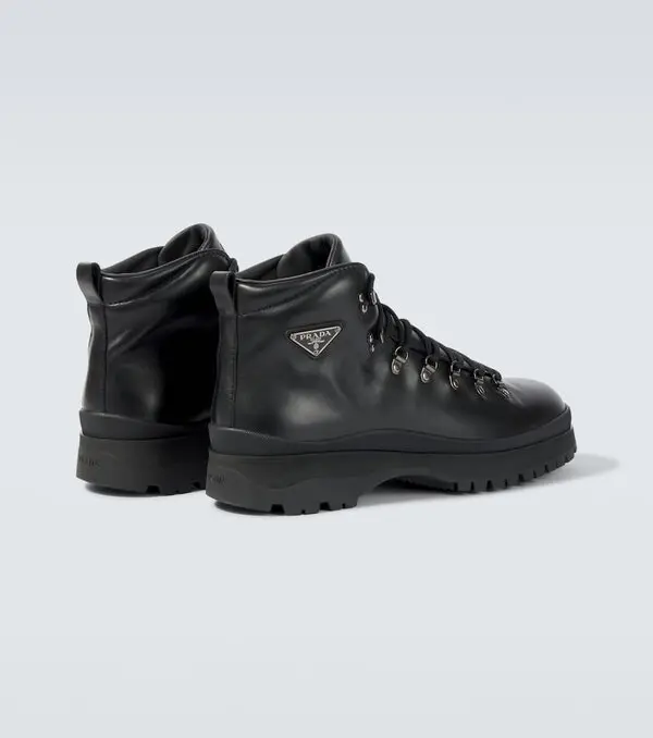Prada Brixxen Leather Lace-up Boots - Black