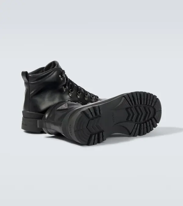 Prada Brixxen Leather Lace-up Boots - Black