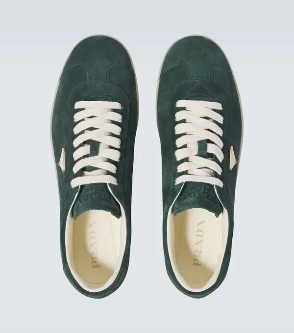 Prada Lane Logo Suede Sneakers - Green