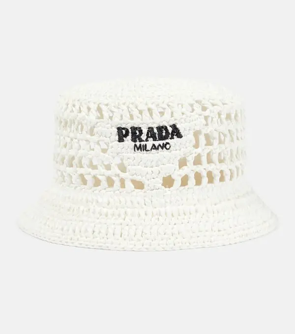 Prada Raffia-effect Bucket Hat - White