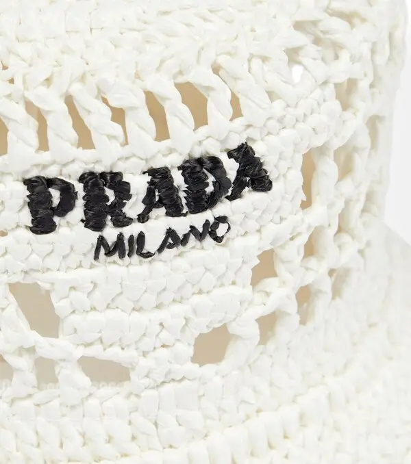 Prada Raffia-effect Bucket Hat - White