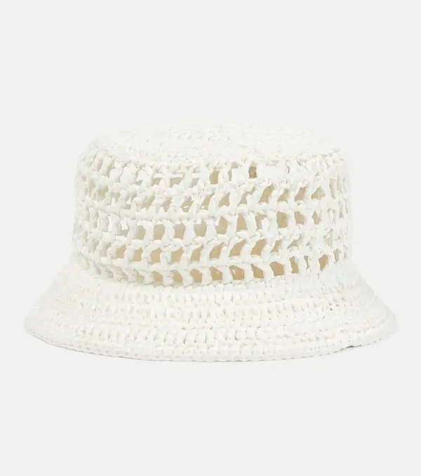 Prada Raffia-effect Bucket Hat - White