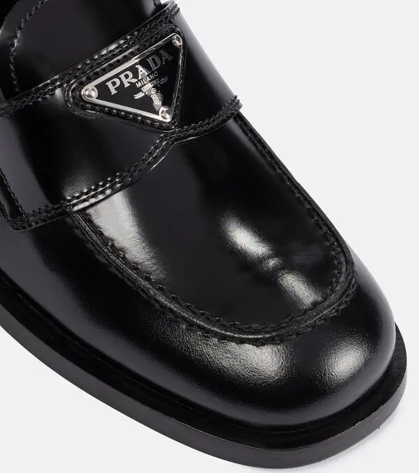 Prada Logo Leather Loafers