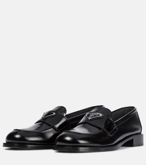 Prada Logo Leather Loafers