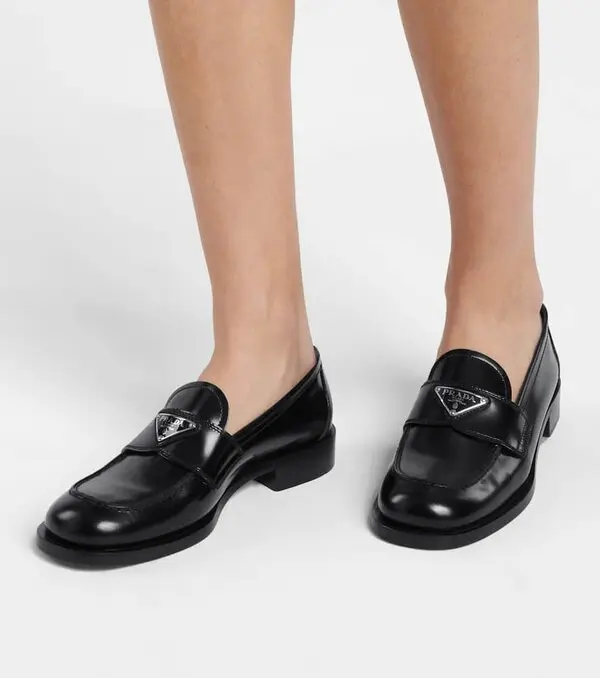 Prada Logo Leather Loafers