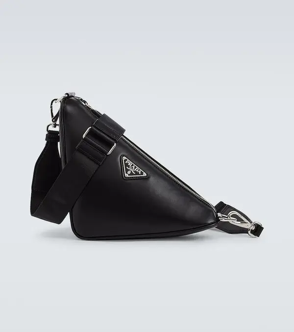 Prada Triangle Leather Shoulder Bag - Black