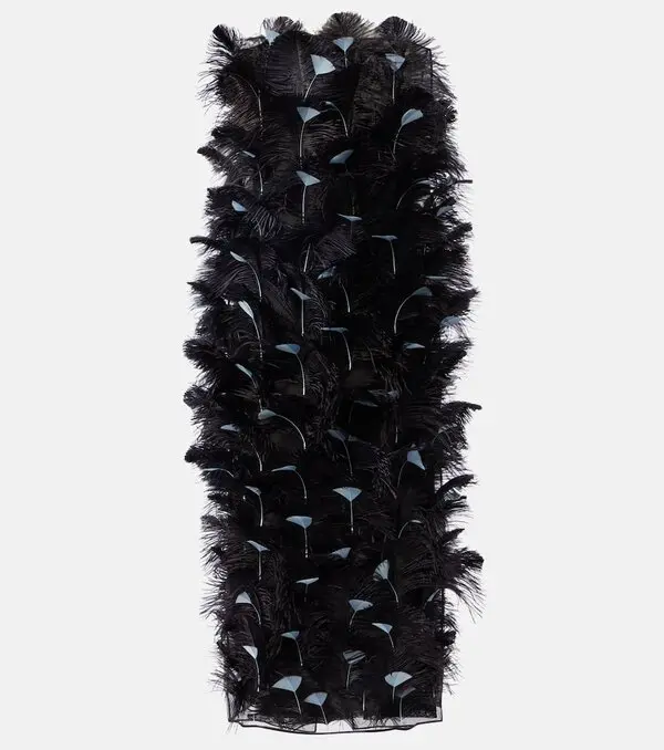 Prada Feather-trimmed Organza Cocktail Dress - Black