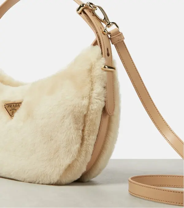 Prada Arqué Shearling Shoulder Bag - White