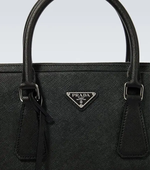 Prada Saffiano Leather Briefcase - Black | Editorialist