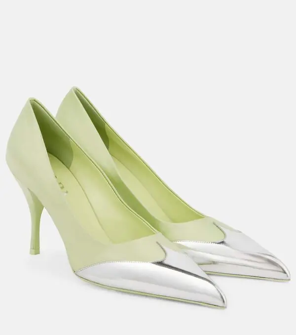 Prada 85 Satin And Metallic Leather Pumps - Green