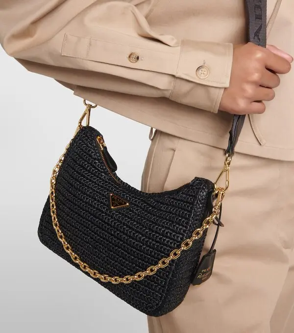 Prada Small Crochet Raffia Shoulder Bag