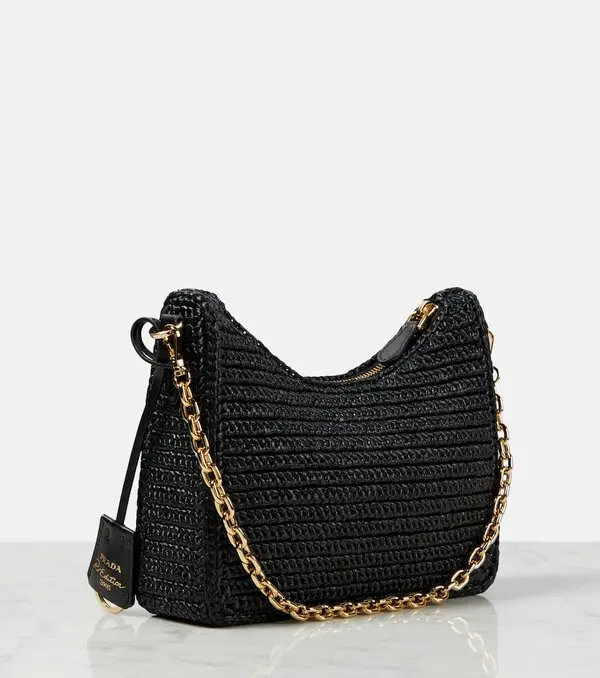 Prada Small Crochet Raffia Shoulder Bag