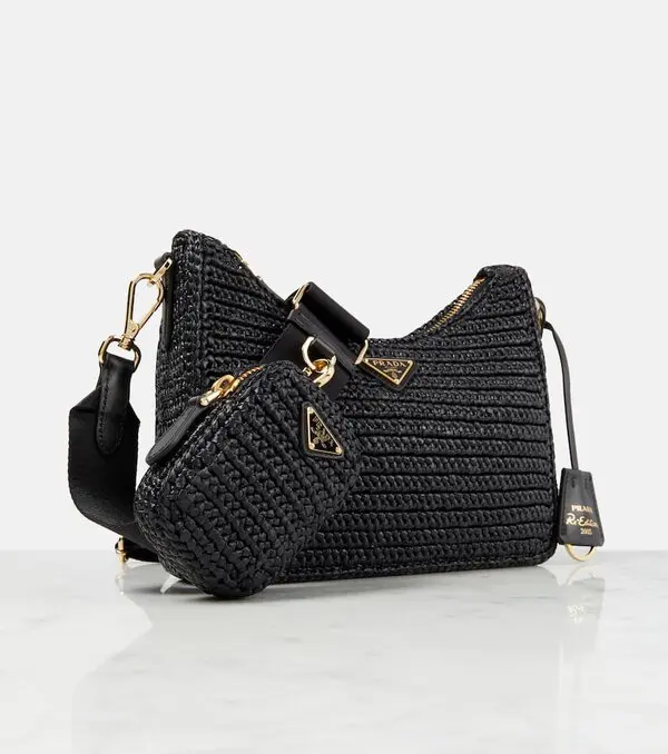 Prada Small Crochet Raffia Shoulder Bag
