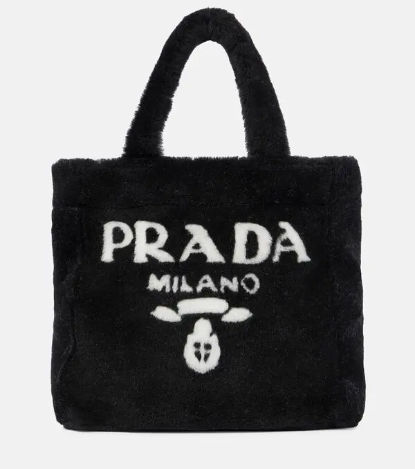 Prada Medium Shearling Tote - Black