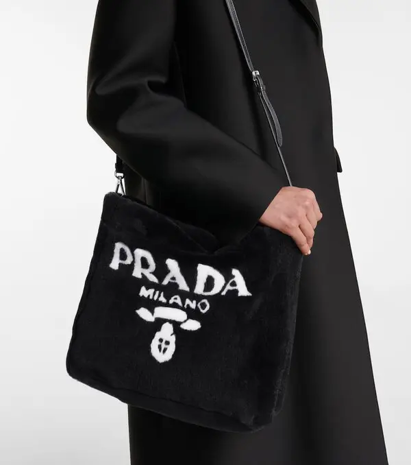 Prada Medium Shearling Tote - Black