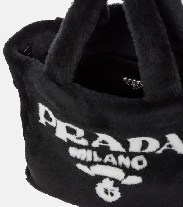 Prada Medium Shearling Tote - Black