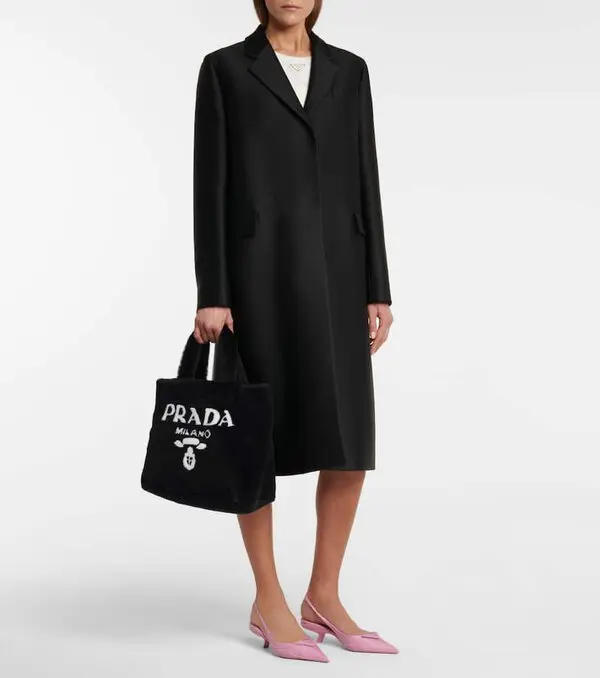 Prada Medium Shearling Tote - Black