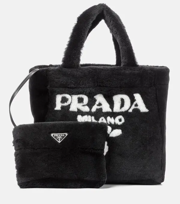 Prada Medium Shearling Tote - Black