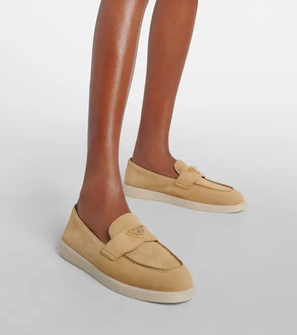 Prada Saint Tropez Suede Loafers - Beige