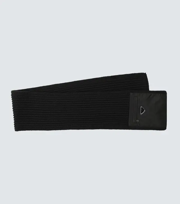 Prada Wool And Re-nylon Gabardine Scarf - Black