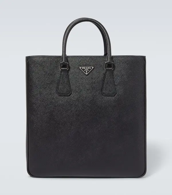 Prada Logo Saffiano Leather Tote - Black