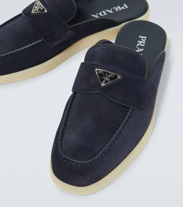 Prada Logo Suede Slippers