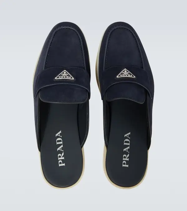 Prada Logo Suede Slippers