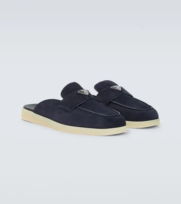 Prada Logo Suede Slippers