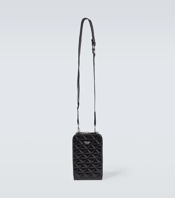 Prada Embellished Leather Phone Case - Black