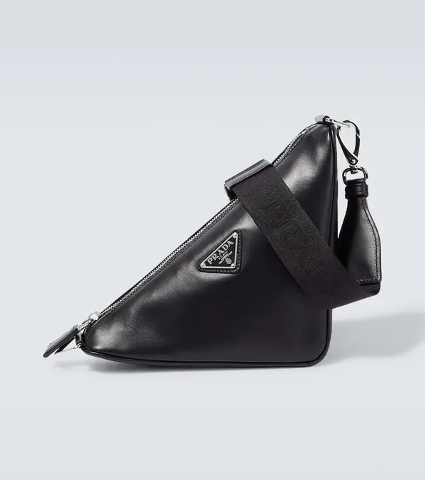 Prada Triangle Leather Shoulder Bag - Black