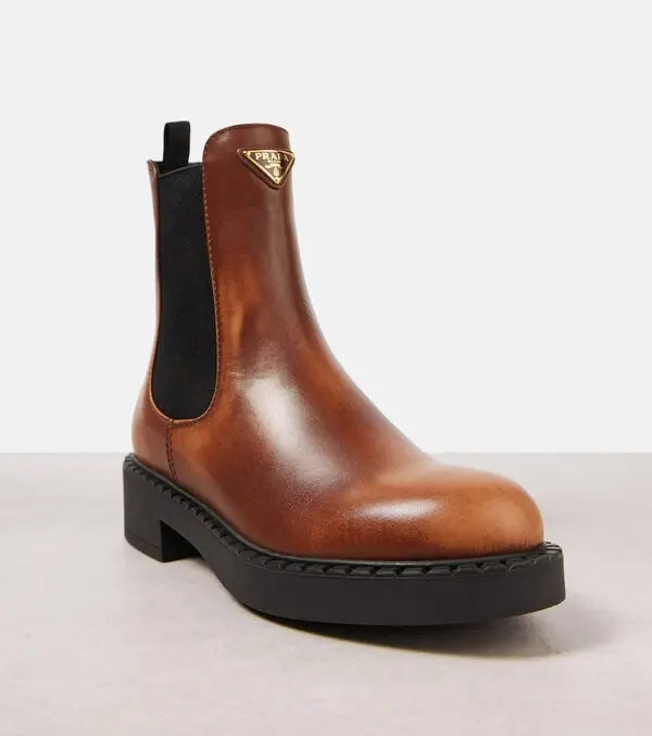 Prada Leather Chelsea Boots - Brown