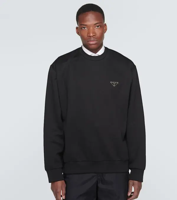 Prada Logo Cotton-blend Sweatshirt - Black