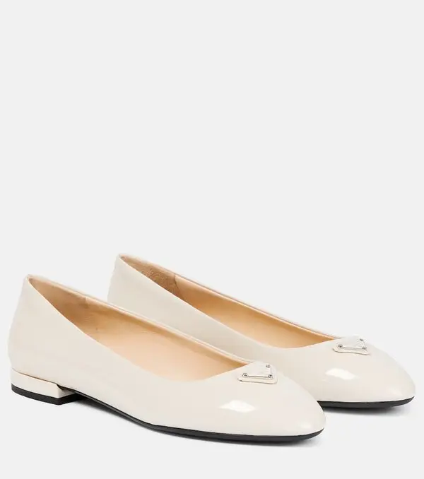 Prada Logo Patent Leather Ballerinas - White