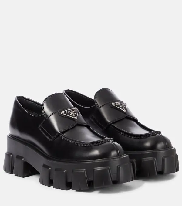 Prada Monolith Brushed Leather Loafers