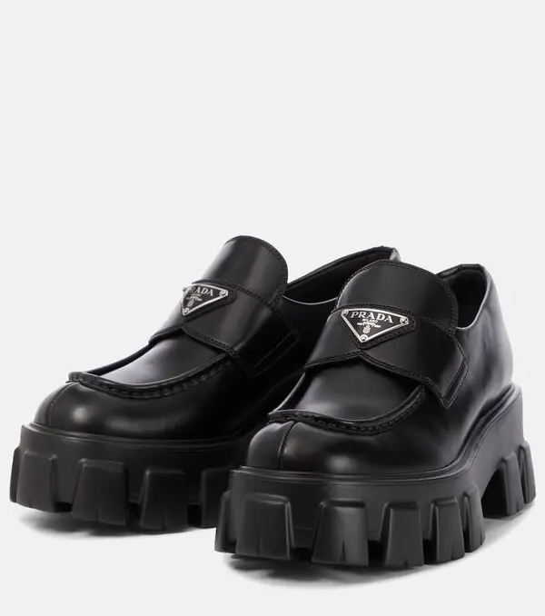 Prada Monolith Brushed Leather Loafers