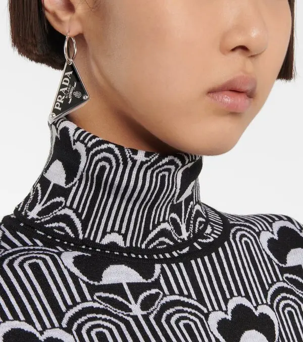 Prada Symbole Sterling Silver Single Earring - Black